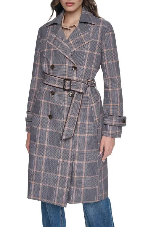 Cole Haan Plaid Double Breasted Trench Coat