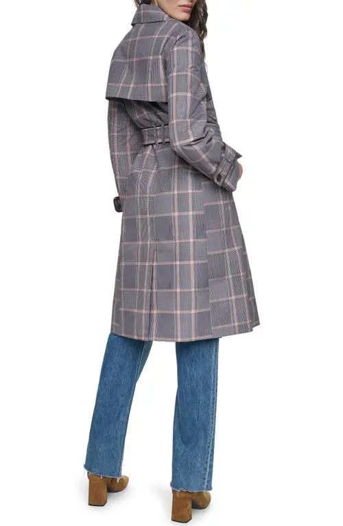 Cole Haan Plaid Double Breasted Trench Coat