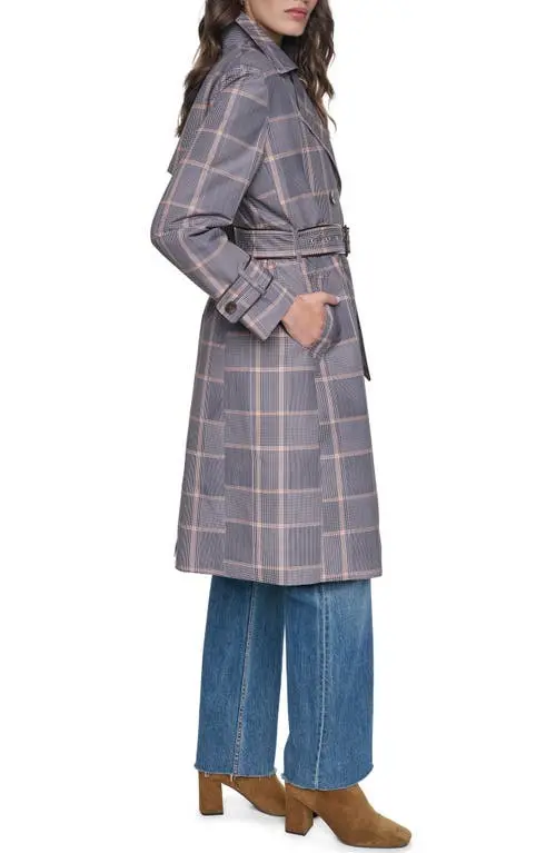 Cole Haan Plaid Double Breasted Trench Coat