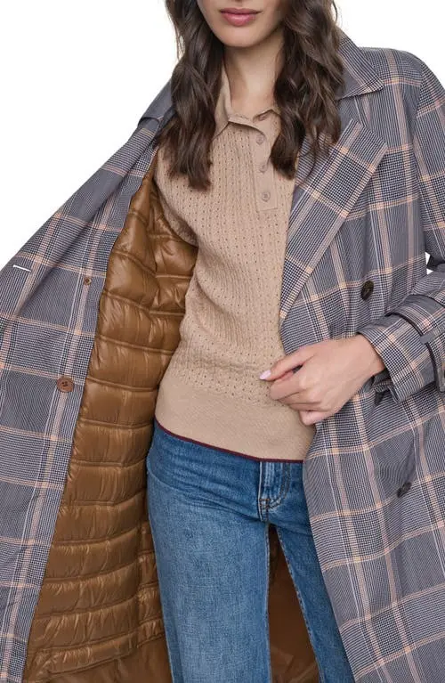 Cole Haan Plaid Double Breasted Trench Coat