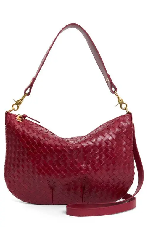 Clare V. Petit Moyen Woven Leather Messenger Bag