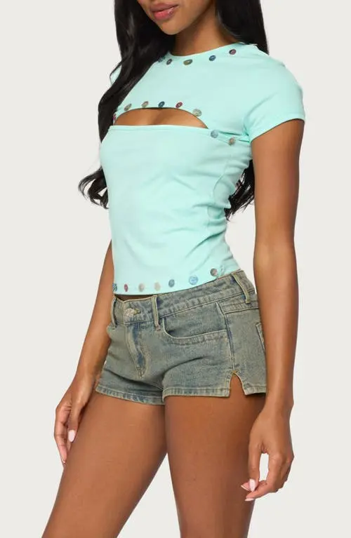 EDIKTED Suda Cutout Iridescent Button Tee