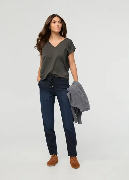 DUER Performance Denim Slit Skirt - Dark Stone