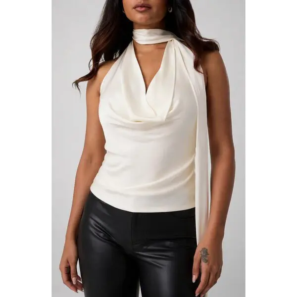 Guess Scarf Neck Silk Blend Satin Top
