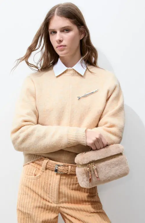 Tory Burch Romy Genuine Shearling Slim Top Handle Bag