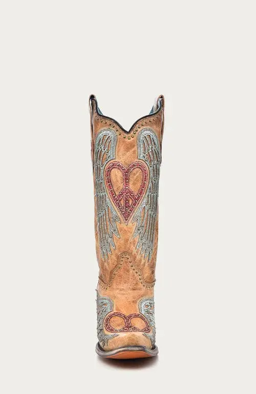 CORRAL Cowhide Embroidered Overlay Studded Snip Toe Western Boots