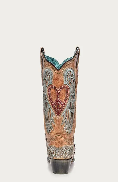 CORRAL Cowhide Embroidered Overlay Studded Snip Toe Western Boots