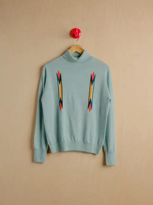 DEGEN Butterfly Intarsia Merino Turtleneck - Sky