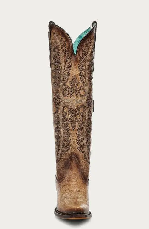CORRAL Embroidered Cowhide Snip Toe Tall Boots