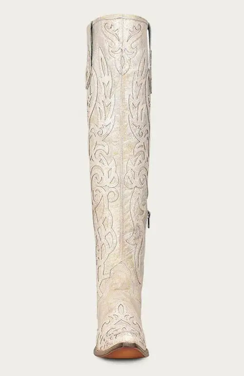 CORRAL Cowhide Embroidered Overlay Glitter Snip Toe Tall Boots