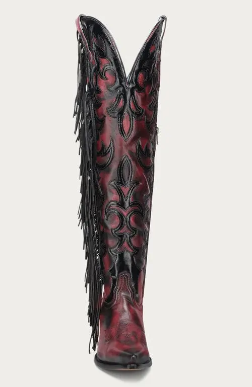 CORRAL Lamb Embroide Overlay Pointed Toe Tall Boots
