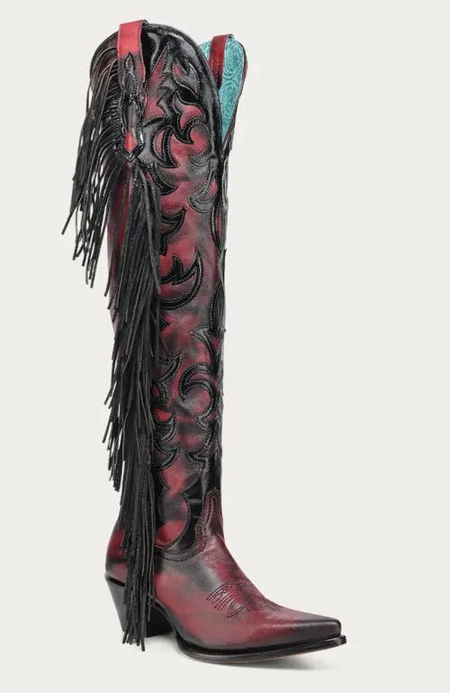 CORRAL Lamb Embroide Overlay Pointed Toe Tall Boots - Red