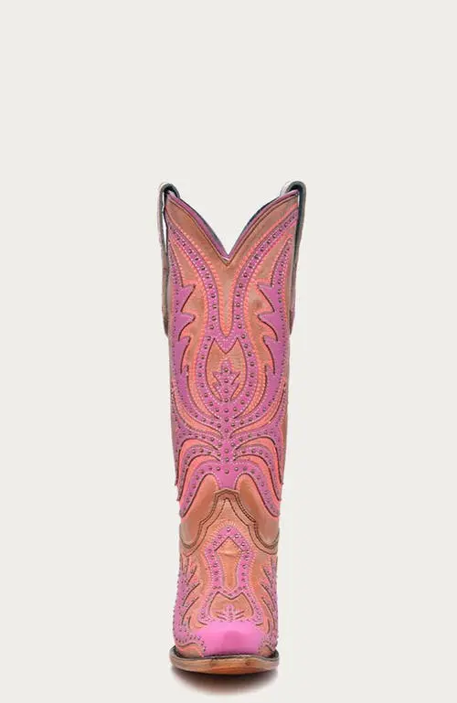 CORRAL Stitched Leather Overlay Studded Snip Toe Western Boots