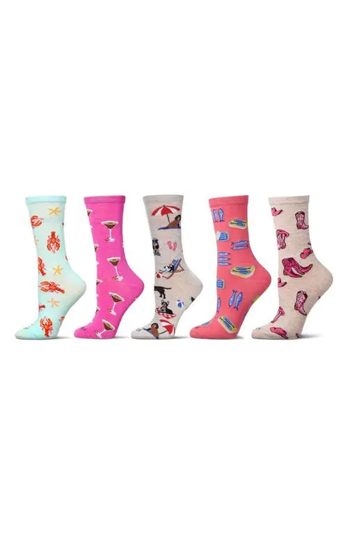 MEMOI Assorted 5-pack Crew Socks - Pink Multi