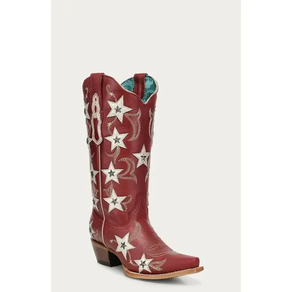 CORRAL Detailed Embroidery Leather Overlay Studded Western Boots