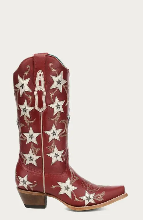 CORRAL Detailed Embroidery Leather Overlay Studded Western Boots