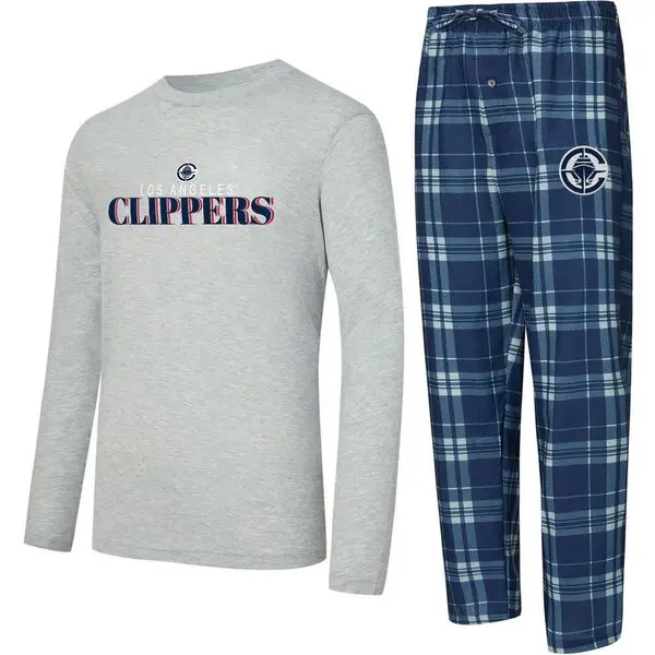 CONCEPTS SPORT La Clippers Regulate Long Sleeve T-shirt & Plaid Pant Set - Navy