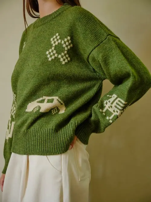 DEGEN Birds Graphic Merino Sweater - Terra