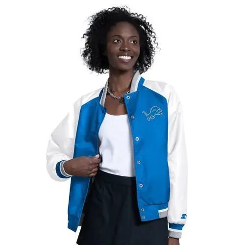 STARTER White Detroit Lions Raglan Blitz Full-snap Varsity Jacket