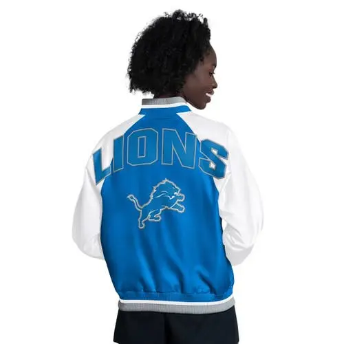 STARTER White Detroit Lions Raglan Blitz Full-snap Varsity Jacket