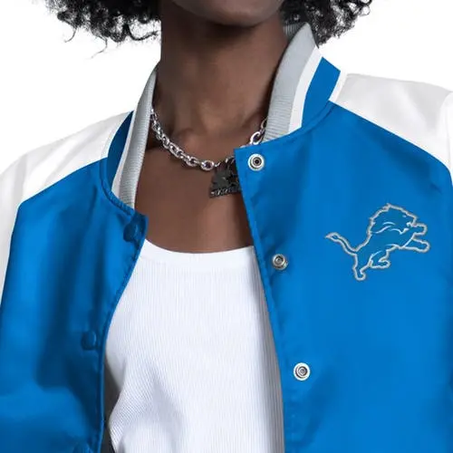 STARTER White Detroit Lions Raglan Blitz Full-snap Varsity Jacket