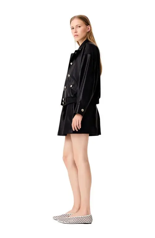 Maje Short Leather Skirt