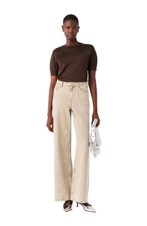 Maje Wide-leg Rhinestone Jeans - Beige