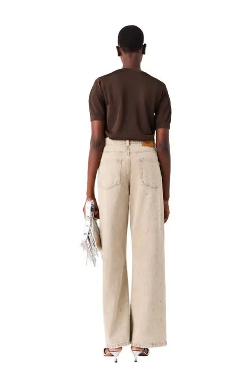 Maje Wide-leg Rhinestone Jeans - Beige