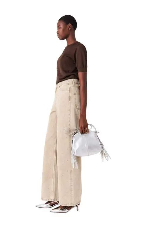 Maje Wide-leg Rhinestone Jeans - Beige