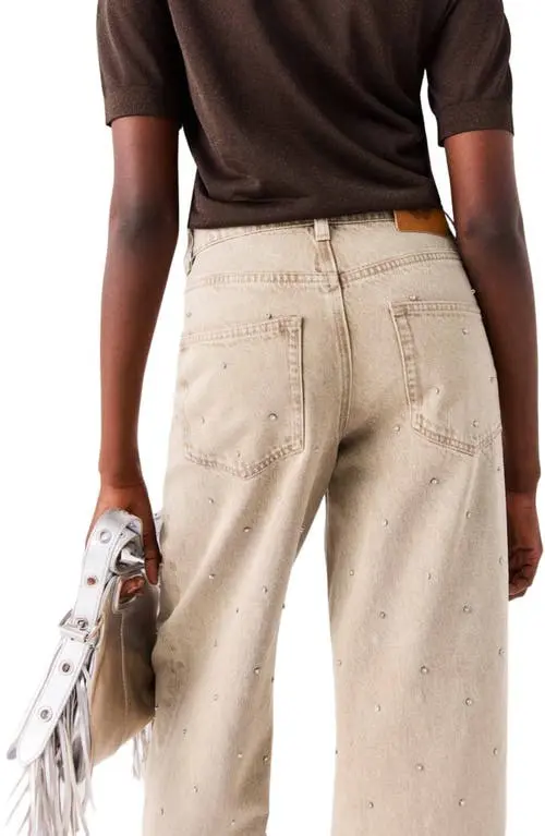 Maje Wide-leg Rhinestone Jeans - Beige