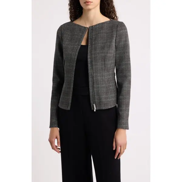 Theory Glen Check Boat Neck Jacket - Wine Multi