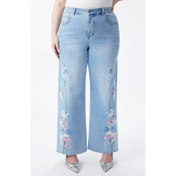 BAYEAS Embroidered High Waist Wide Leg Jeans