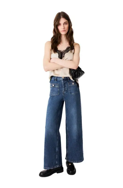 Maje Wide-leg Jeans With Patch Pockets - Blue