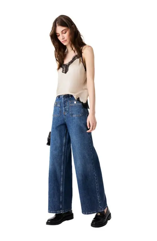 Maje Wide-leg Jeans With Patch Pockets - Blue