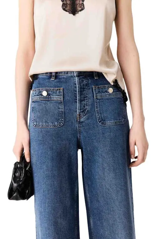 Maje Wide-leg Jeans With Patch Pockets - Blue
