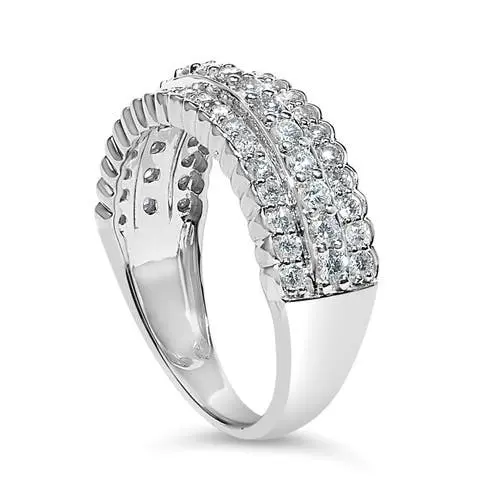 HAUS OF BRILLIANCE Silver 1.0 Cttw Lab Grown Diamond 3 Row Band Ring