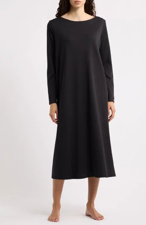 Eileen Fisher Bateau Neck Organic Pima Cotton Midi Dress - Black