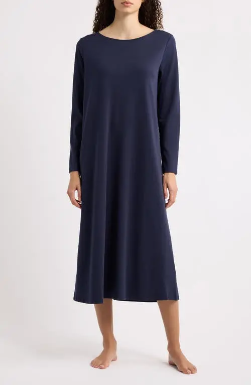 Eileen Fisher Bateau Neck Organic Pima Cotton Midi Dress - Ink