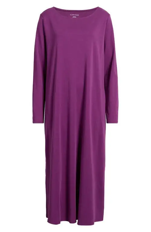 Eileen Fisher Bateau Neck Organic Pima Cotton Midi Dress - Jam