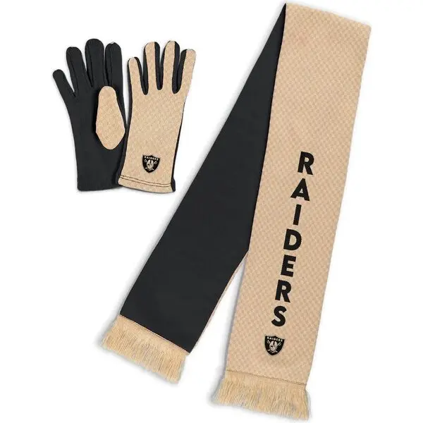 WEAR BY ERIN ANDREWS Las Vegas Raiders Tonal Microcheck Scarf & Glove Set - Tan