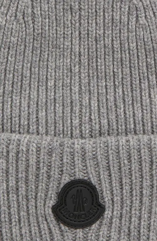 Moncler Leather Logo Patch Cashmere Beanie