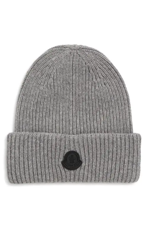 Moncler Leather Logo Patch Cashmere Beanie - Graphite Gray
