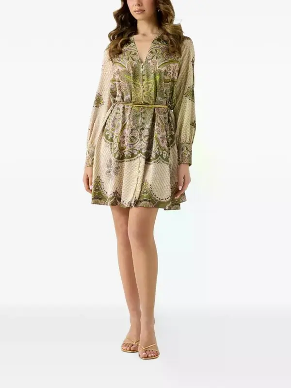 Guess Marciano Paisley-print Belted Dress - Neutrals