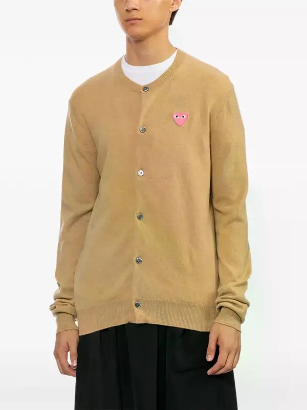 Play Comme Des Garcon Worsted Yarn V-neck Cardigan - Brown
