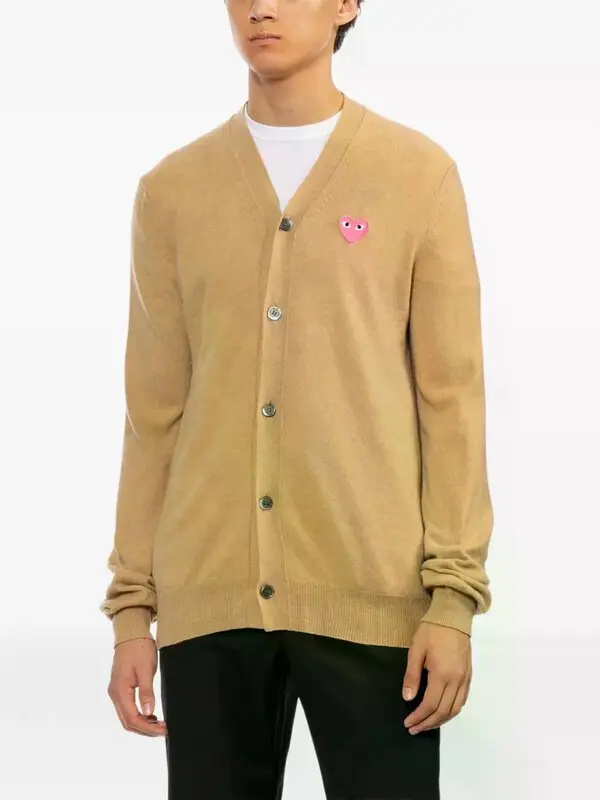Play Comme Des Garcon Logo-embroidered Cardigan - Brown