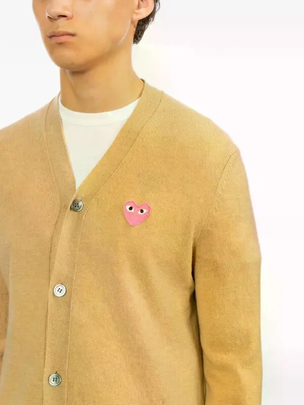 Play Comme Des Garcon Logo-embroidered Cardigan - Brown