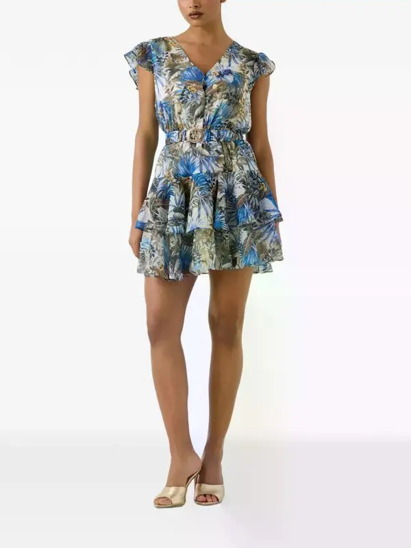 Guess Tropical-print Tiered Mini Dress - Blue