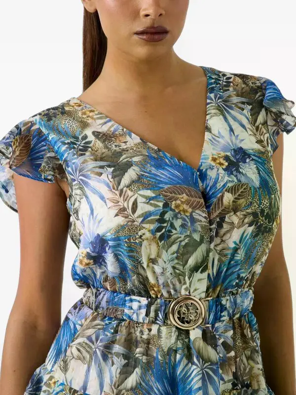Guess Tropical-print Tiered Mini Dress - Blue