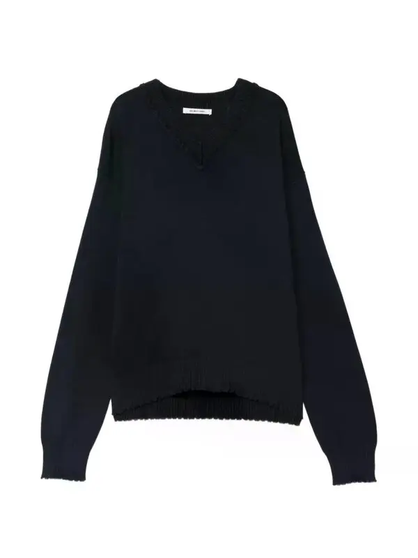 Helmut Lang Distressed V-neck Sweater - Black