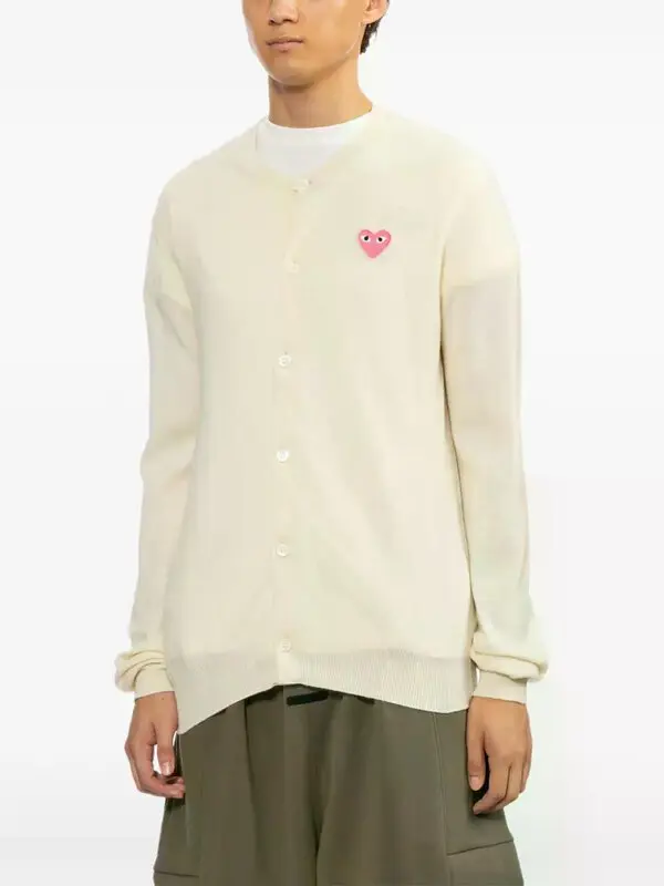 Play Comme Des Garcon Logo-embroidered Cardigan - Neutrals